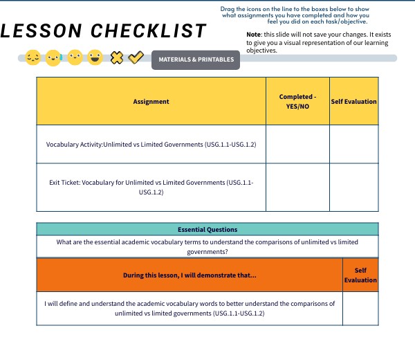 USG V T2 Lesson Checklist - 9th SS Lesson 2 | Genially