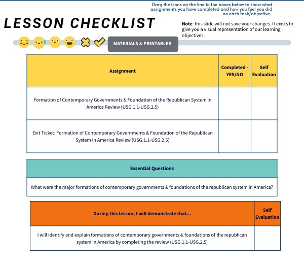 USG EI T18 Lesson Checklist - 10th SS Lesson 1