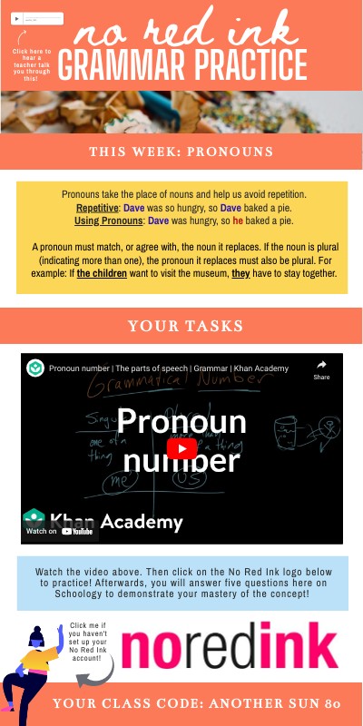 6th Grade No Red Ink - Pronouns