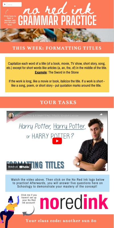 6th Grammar practice - Formatting Titles | Genially