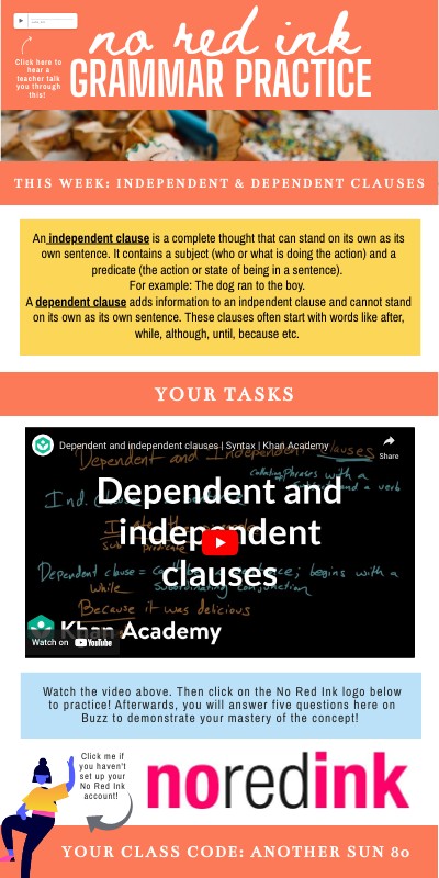 6th Grade No Red Ink - Independent and Dependent Clauses
