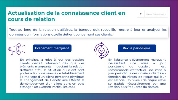 LCB-FT-P-C Actualisation de la connaissance client cours de relation | Genially