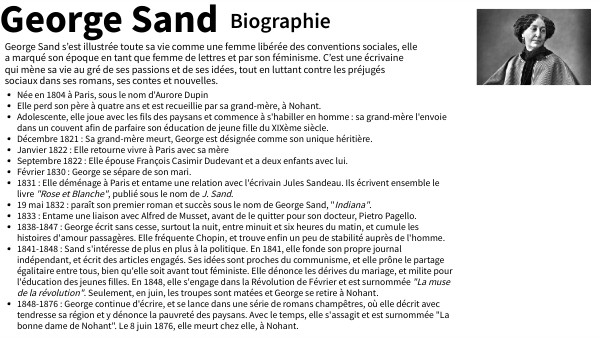 George Sand - Biographie | Genially