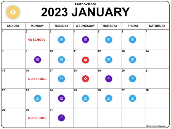 January Earth Science Lessons