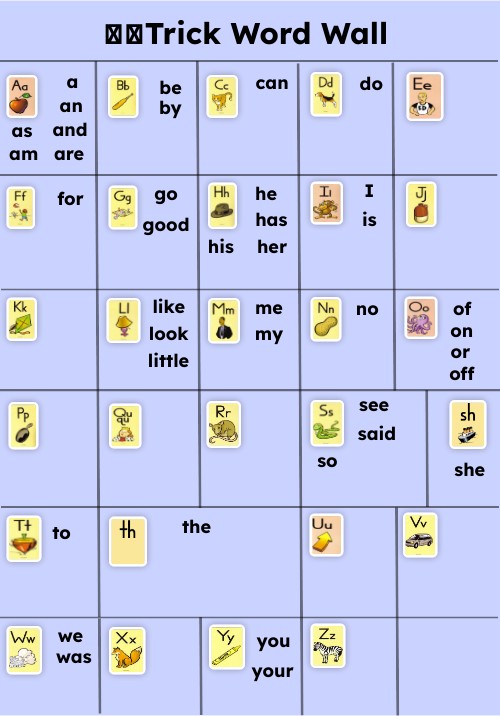 🦉Kindergarten Trick Word Wall Lesson 19