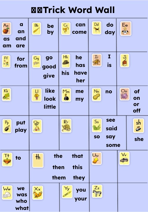 🦉Kindergarten Trick Word Wall Lesson 26 Final | Genially