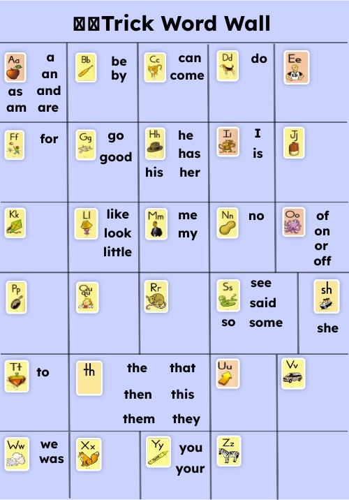 🦉Kindergarten Trick Word Wall Lesson 22