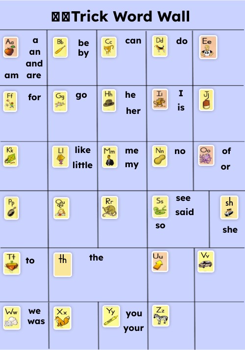 🦉Kindergarten Trick Word Wall Lesson 16 | Genially