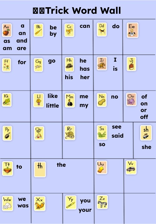 🦉Kindergarten Trick Word Wall Lesson 18