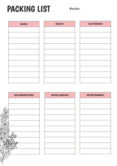 TRAVEL - packing list 1 (home management)