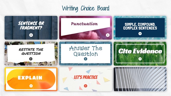Writing Small Group CHOICE BOARD