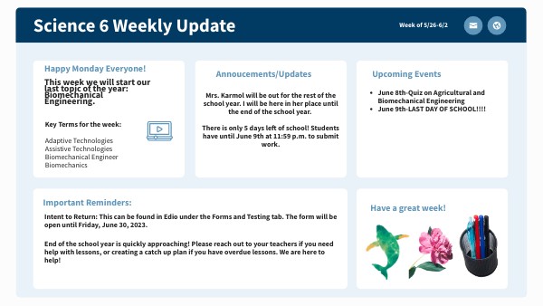Science 6 Weekly Update | Genially