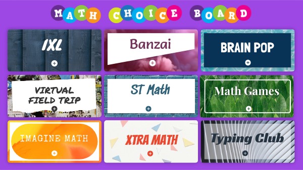 Elementary Math Choice Board | Genially