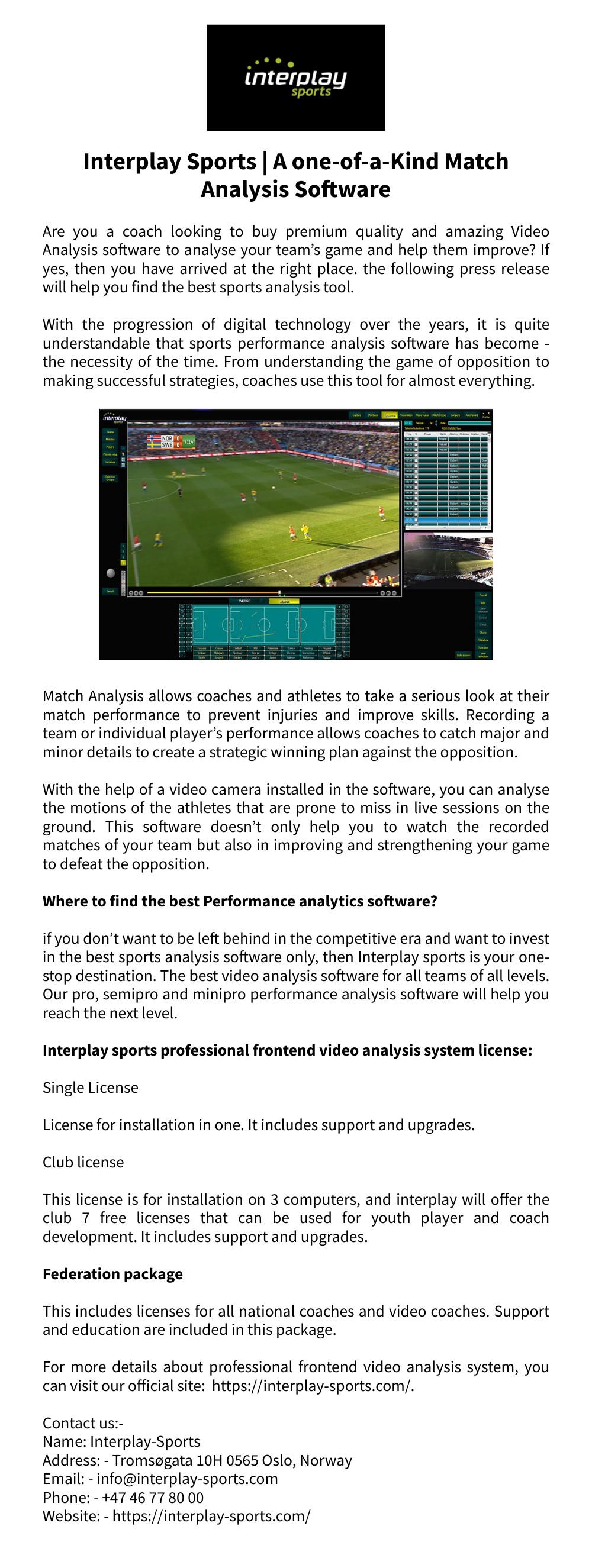 Interplay Sports | A one-of-a-Kind Match Analysis Software