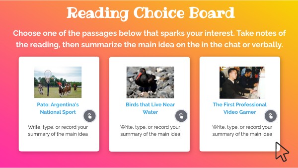 Reading Choice Board