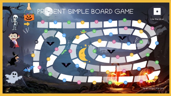 halloween BOARD GAME present simple | Genially