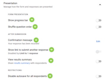 Forms- Presentation Settings