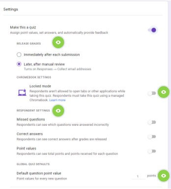 Forms- Quiz Settings