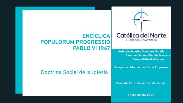 ENCÍCLICA POPULORUM PROGRESSIO PABLO VI 1967 | Genially