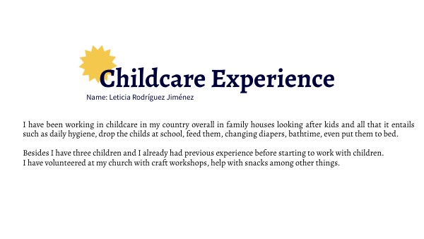 Childcare Experience | Genially