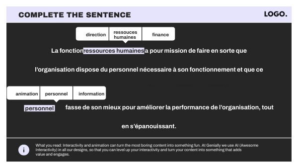 COMPLETE THE SENTENCE | Genially