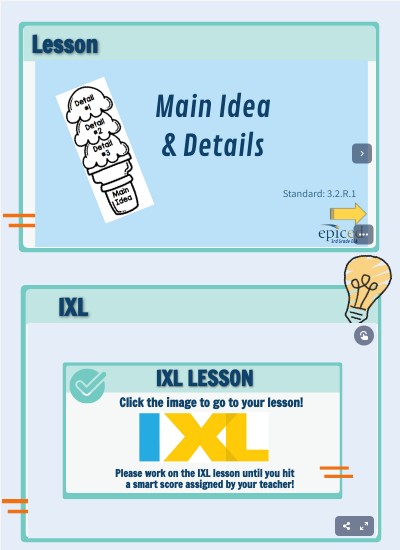 T2: Main Idea Lesson 1 & IXL | Genially