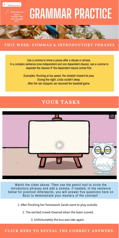 6th Grammar Practice- Commas and Introductory Phrases