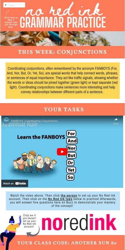 6th Grade No Red Ink - Conjunctions