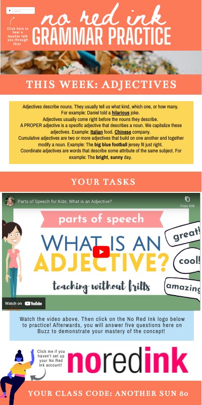 6th Grade No Red Ink - Adjectives