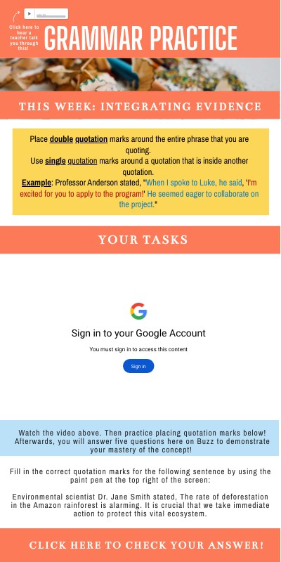 6th Grammar practice - Integrating and Punctuating Evidence | Genially
