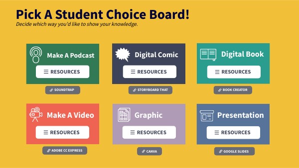 Student Expression Choice Board Mr W