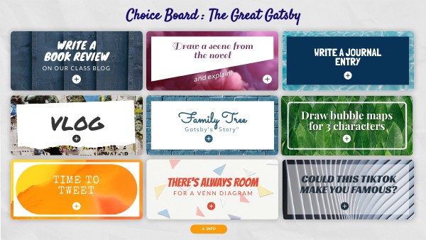 CHOICE BOARD: The Great Gatsby | Genially