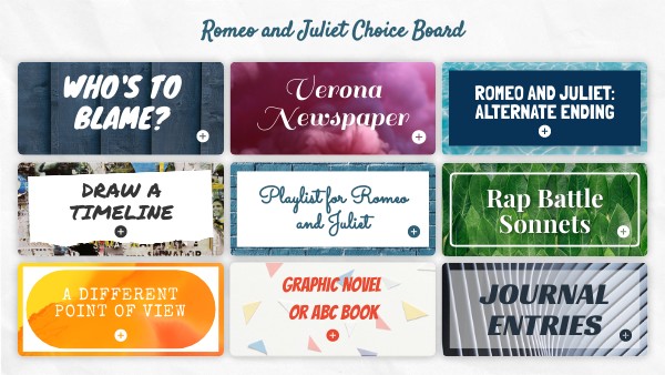 Romeo and Juliet Project Choice Board | Genially