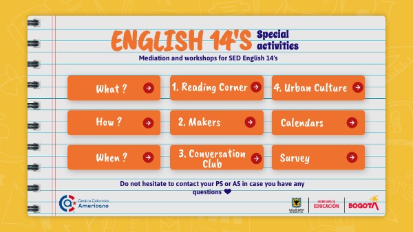 ENGLISH 14'S - WORKSHOPS | Genially