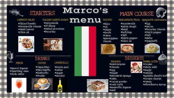Marco's menu