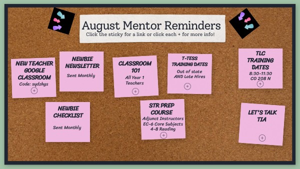 August Mentor Reminders