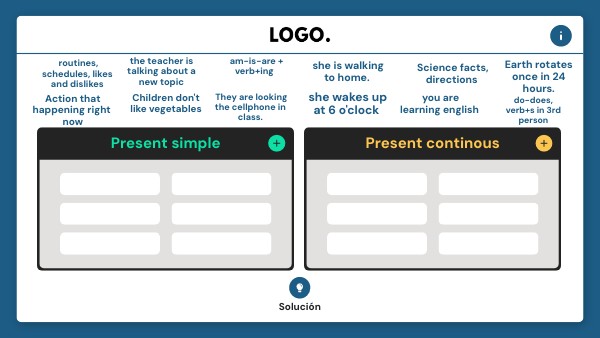 Juego de conceptos sobre presente simple y presente continuo | Genially