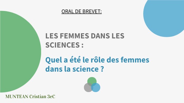 LES FEMMES DANS LES SCIENCES DNB ORAL Cristian Muntean | Genially