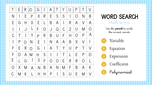 WORD SEARCH Math terms | Genially