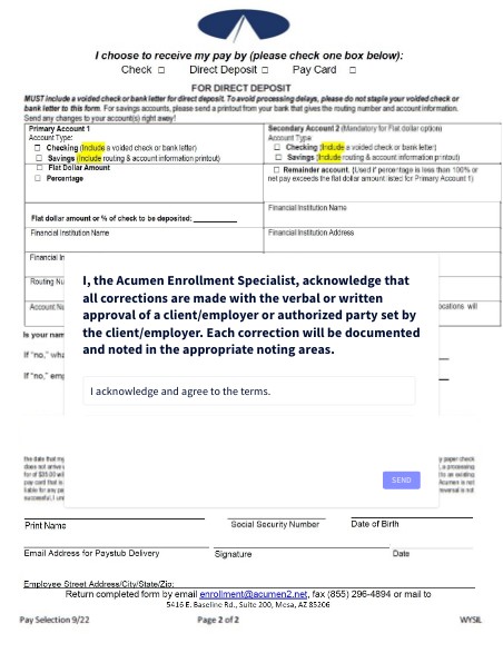 Acumen Enrollment: Pay Selection Form - ALLOWANCES