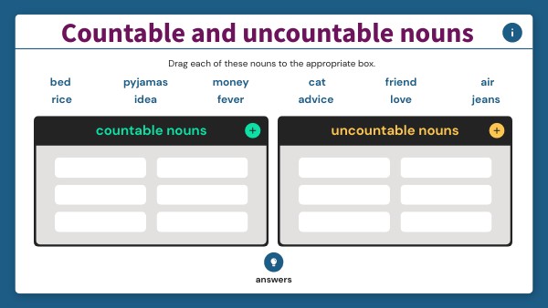 countables and uncountables | Genially