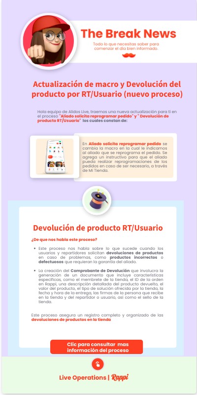 Devolución del producto por RT/Usuario (nuevo proceso) y actualización | Genially