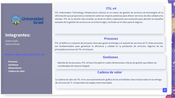 Reporte gerencial sobre ITIL V4