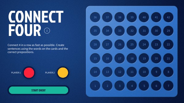 CONNECT FOUR GAME Time prepositions | Genially