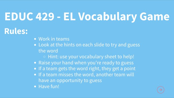 EDUC 429 - Vocab Game | Genially