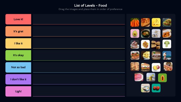 LIST OF LEVELS. FOOD | Genially