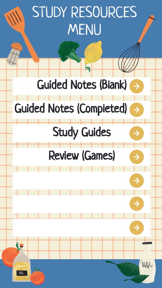 Intro to Culinary Arts Study Resources Menu | Genially