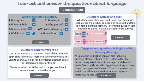 I can ask and answer the questions about language | Genially