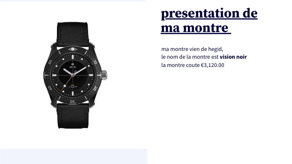 présentation de ma montre