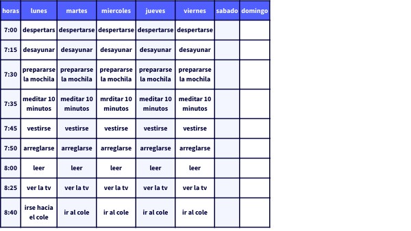mi horario de semana